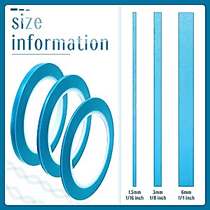 Nezyo 6 Pieces Pinstripe Tape Vinyl Masking Tape Blue Painters Tape High Temperature Low Tack Automotive Car Paint, 1/16 Inch, 1/8 Inch, 1/4 Inch for Easy Removal Trim Thin Finishing Masking
