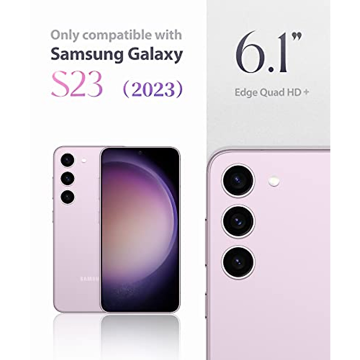 GUOVLIN for Samsung Galaxy S23 Case 6.1", with [Screen Protector+Camera Lens Protector] Flower Shockproof Hard Back&Soft Edge Clear Floral Women Bumper Protective Phone Cover, 2023 (Alluring Purple)