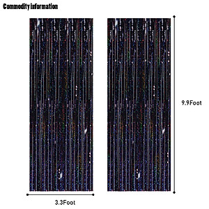 CANREVEL 2 Pack 3.3x8.2 Feet Laser Black Foil Fringe Backdrop Curtains, Tinsel Streamers Birthday Party Decorations, Fringe Backdrop for Graduation, Halloween, Happy New Year, Disco Party