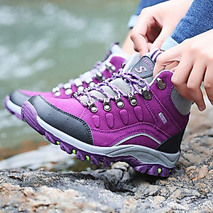 Women's Waterproof Hiking Boots Outdoor Running Trail Hiker High-top Non-Slip Casual Climbing Shoes Purple