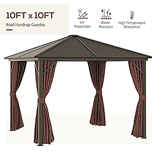 UXZDX 10'x10' Metal Roof Gazebo Canopy with Curtains&Netting, Outdoor Hardtop Gazebo with Aluminum Frame for Garden, Patio