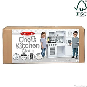 Melissa & Doug Wooden Chef’s Pretend Play Toy Kitchen With “Ice” Cube Dispenser – Cloud White - FSC Certified