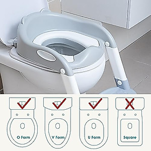 Potty Training Toilet Seat with Step Stool Ladder for kids and baby Adjustable Toddler Toilet Training Seat with Soft Not-Cold Padded Seat Safe Handles and Non-Slip Wide Steps, Ivory Grey for Kids