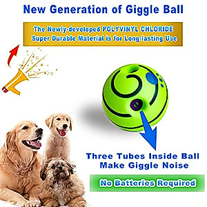 Dog Toys Giggle Ball Interactive Dog Treat Toys Wobble Wiggle Waggle Giggle Ball Make Noise Fun Sound Food Dispenser Soccer Toy Dog Puzzles IQ Train for Puppy Small Medium Dogs Favorite Gift Green