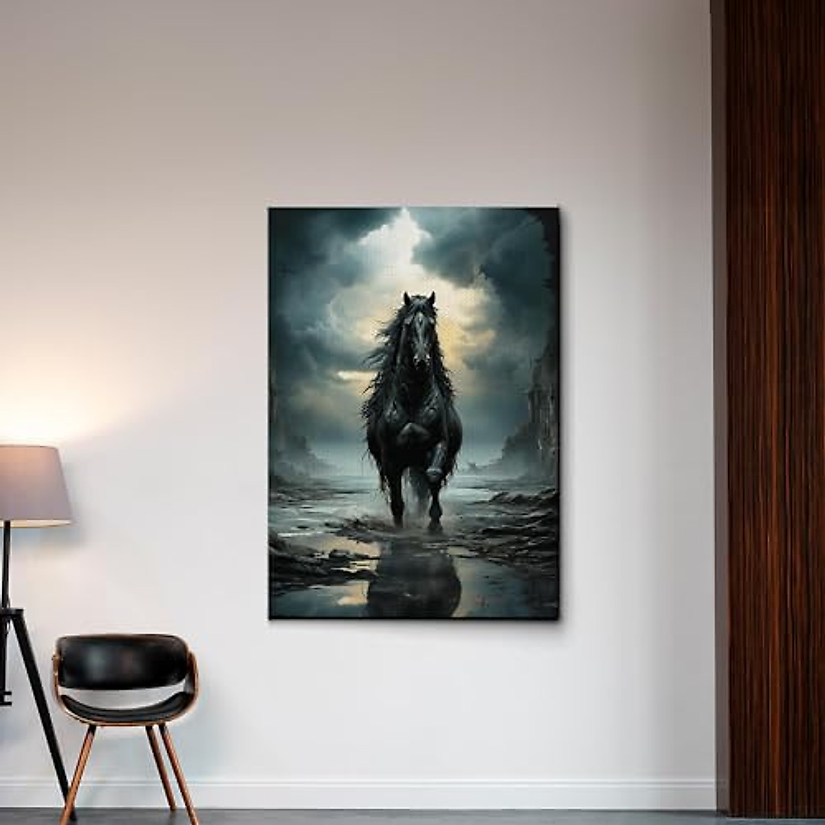 Majestic Black Stallion Galloping In The Clouds, Black Horse On Salt Flats, Canvas Print, Black Horse Print, Black Horse Wall Art, Canvas Prints, Art Decor
