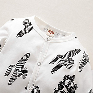 TMEEIHNSS Newborn Baby Boys Girls Bodysuit 2 Piece Set Infant Cactus Print Romper Jumpsuit Hat Outfits Sets (White, 0-3)