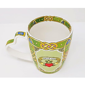 GaelSong Ceramic Irish Claddagh Mug Celtic Colors Design Coffee Tea Cup Hot Drinks Kitchenware Present Housewarming Gift Loyalty Symbol Heart Shaped Handle