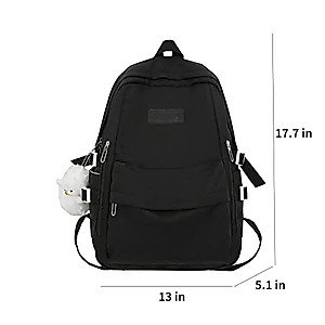 LIJCC Cute Backpack Aesthetic School Bag for Kawaii Girls for Casual Travel College Back to School (Black)