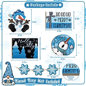 Guoofu Winter Tiered Tray Decor, Christmas Farmhouse Snowman Tray Decorations, Holly Jolly Snowflake Wonderland Wooden Signs, Xmas Holiday Rustic Home Decor for Tabletop Shelf Mantel Party