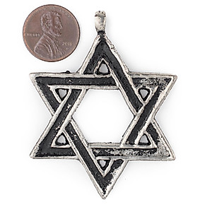 TheBeadChest Silver Star of David Pendant (48x62mm), Ethnic & Rustic Judaica Jewelry Supply