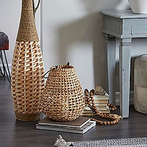 The Novogratz Metal Handmade Decorative Candle Lantern with Glass Holder and Handle, 13" x 13" x 16", Brown