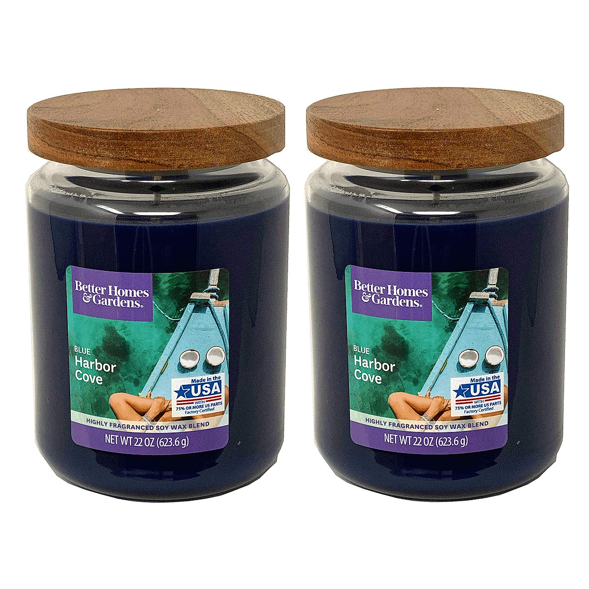 Candle-Lit, Deep Blue, 22oz (623.6g) x 2 [excluding glass jar weight], RB22-51198x2 Better Homes Gardens 22oz Scented Candle, Blue Harbor Cove 2-Pack