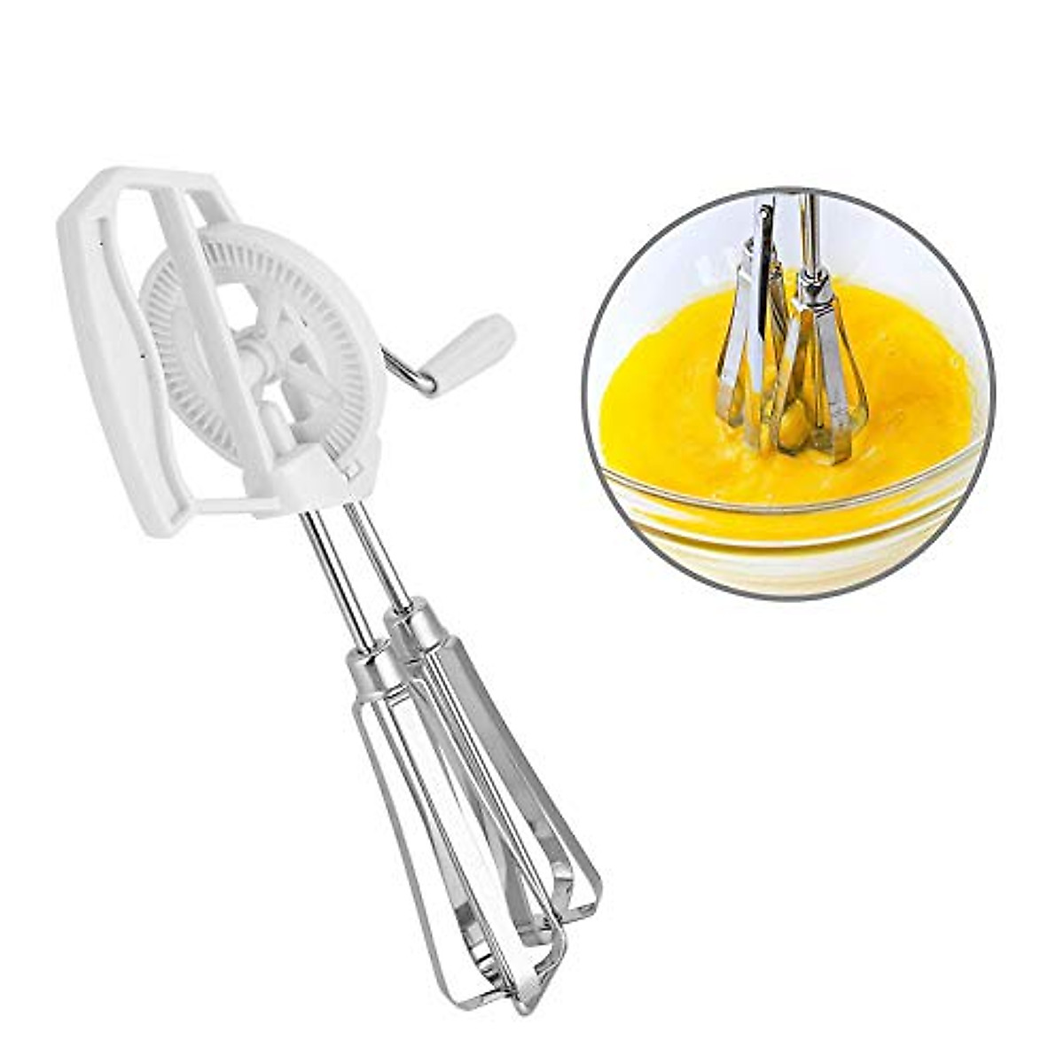 Manual Egg Blender Stainless Steel ABS Handheld Manual Egg Blender Mixer Beater Home Kitchen Cooking Tool White