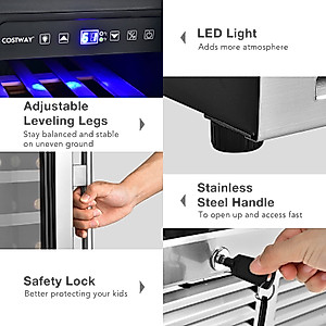 CHEFJOY Beverage and Wine Cooler Refrigerator, Dual Zone 2-in-1 Wine Fridge Cellar w/Independent Temperature Control, LED Lights, 18 Bottles & 57 Cans, Quiet Operation, Freestanding or Built-in