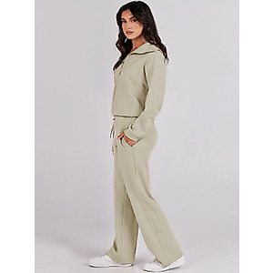 ANRABESS Women 2 Piece Outfits Sweatsuit Oversized Sweatshirt Sweatpants Tracksuit Sweat Lounge Matching Set 2024 Fall Trendy Light Khaki Medium