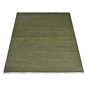 Rugsotic Carpets Hand Woven Flat Weave Kilim Wool 3'x5' Area Rug Solid Olive D00111