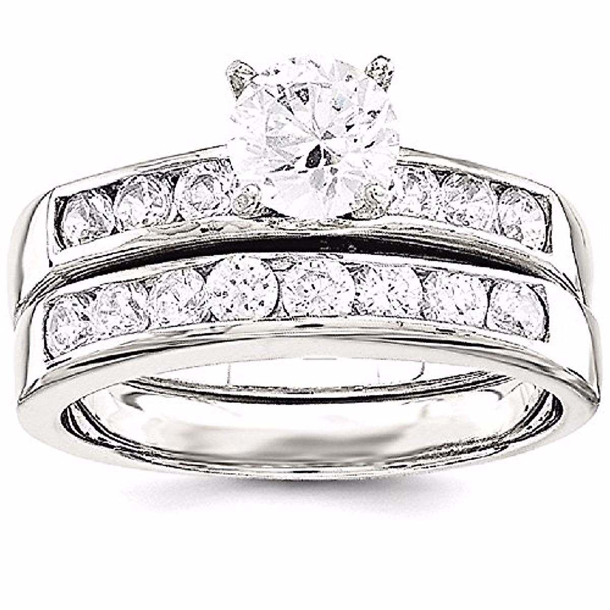 925 Sterling Silver Cubic Zirconia CZ Engagement Ring Wedding Band 2-piece Bridal Jewelry Set Size 6
