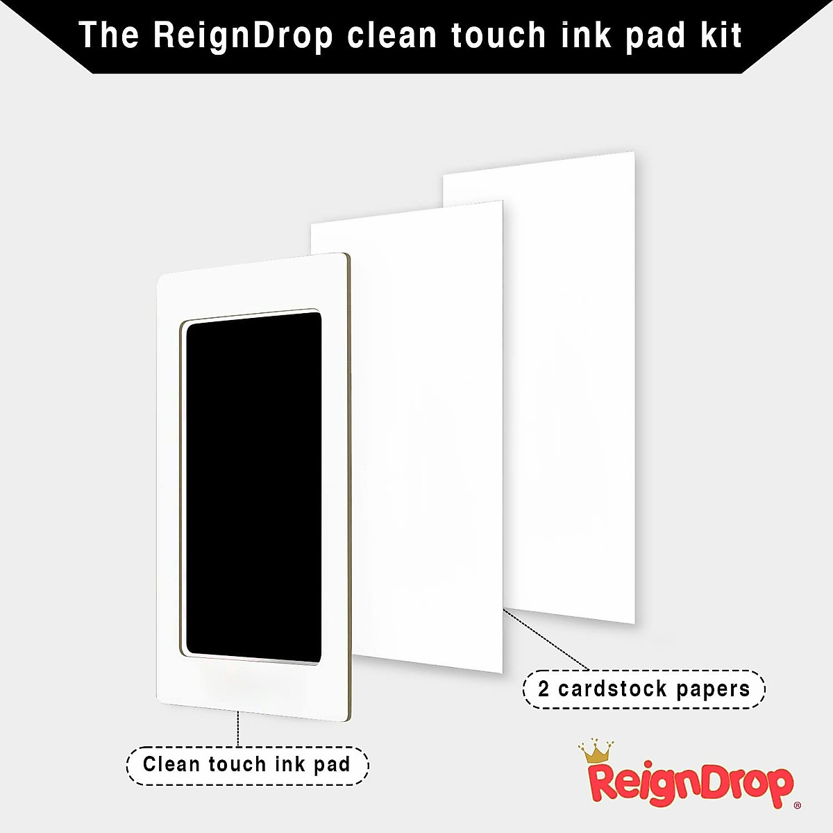 Inkless Large Clean Touch Ink Pad Kit for Baby Footprint, Handprint & Pet Paw Print - No Ink Mess, Clear Print, Smudge Resistant, Long Lasting, Baby Safe, Includes 2 Cardstock(Clean-Touch - Black)