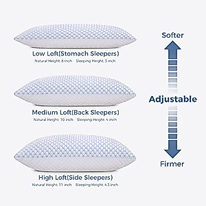 OSBED Shredded Memory Foam Pillows Queen Size Set of 2, Cooling Pillows for Sleeping 2 Pack, Adjustable Loft Bed Firm or Soft Pillows for Side, Back, Stomach, Hot Sleepers (20"x 30")