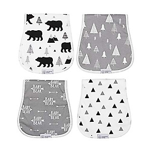 Pondering Pine Organic Burp Cloths with Burp Cloth Bag - Baby Bear Burping Cloths for Boy or Girl - XLarge Soft Spit Up Rags, Extra Absorbent, Woodland Nursery, 4 Pack