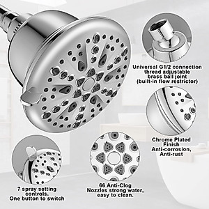 Cobbe High Pressure Shower Head with 7 Spray Modes and Filters - Removes Chlorine and Harmful Substances from Hard Water (Chrome)