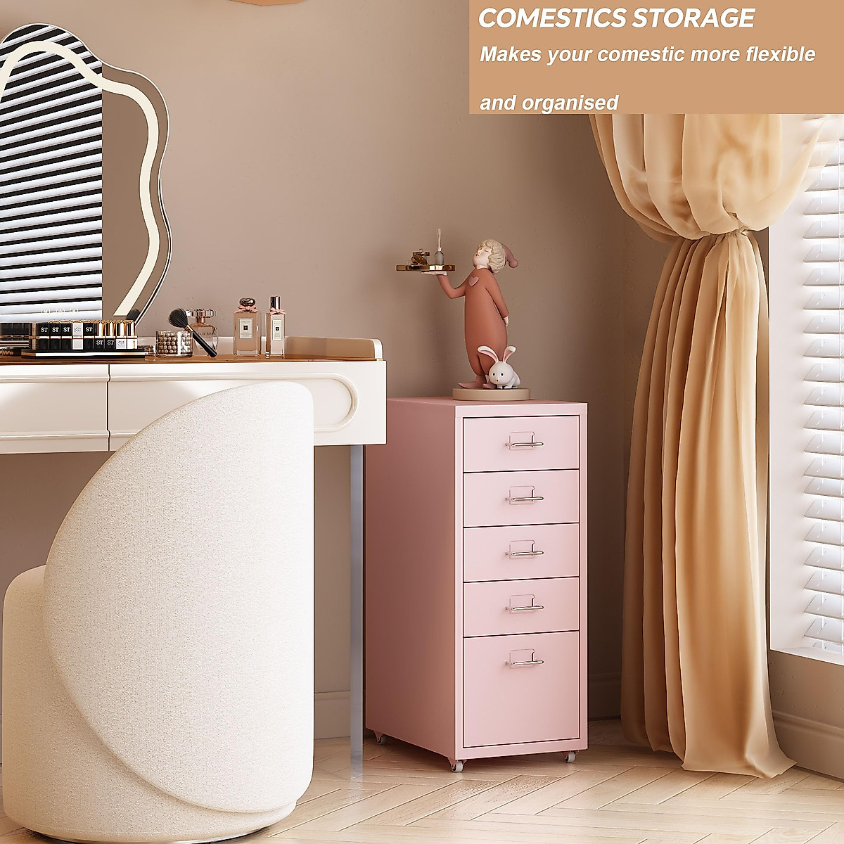 MIOCASA 5 Drawer Metal File Cabinet Mobile Underdesk Chest for Home Office (Pink)