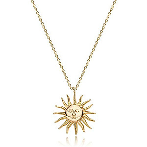 MEVECCO Sun Necklace 18K Gold Plated Dainty Gold Necklace Women Sunshine Pendant Choker Delicate Gold Sunburst Layering Necklace Christmas Gift for her