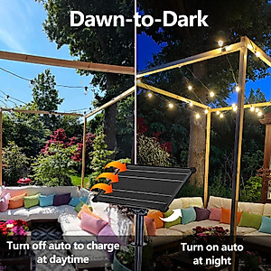 Stright 48FT Solar Powered String Light with Remote Control 8 Light Modes, Weatherproof Shatterproof LED Bulb 15 Sockets Outdoor Strand Patio Light for Fence Backyard