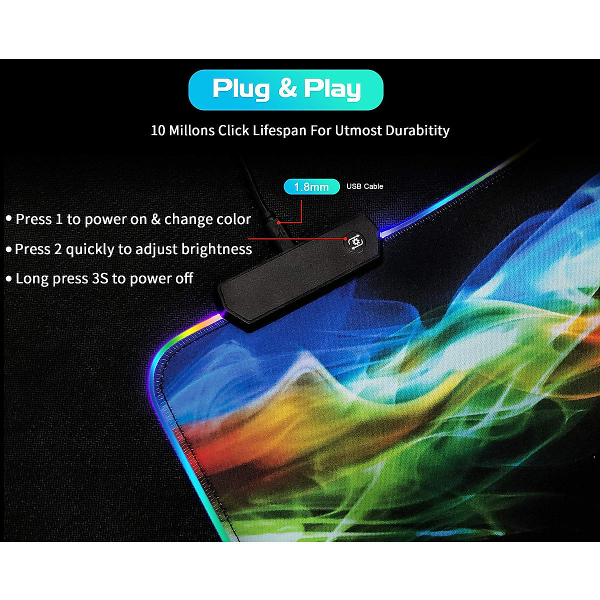 Large RGB Gaming Mouse Pad - Big Gaming Led Mouse Pad Smoothly Waterproof Surface XXL Mouse Pad with Anti-Slip Rubber Base Stitched Edge Mouse Pad for Keyboard,31.5"x12"x0.15"(Flame Soccer)