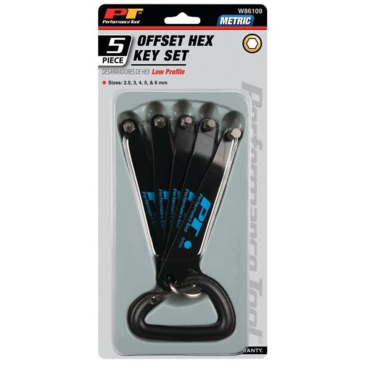 Performance Tool W86109 Metric Low Profile Offset Hex Key Wrench Tool Set for Workshops and Garages, Black, 5-Piece Set