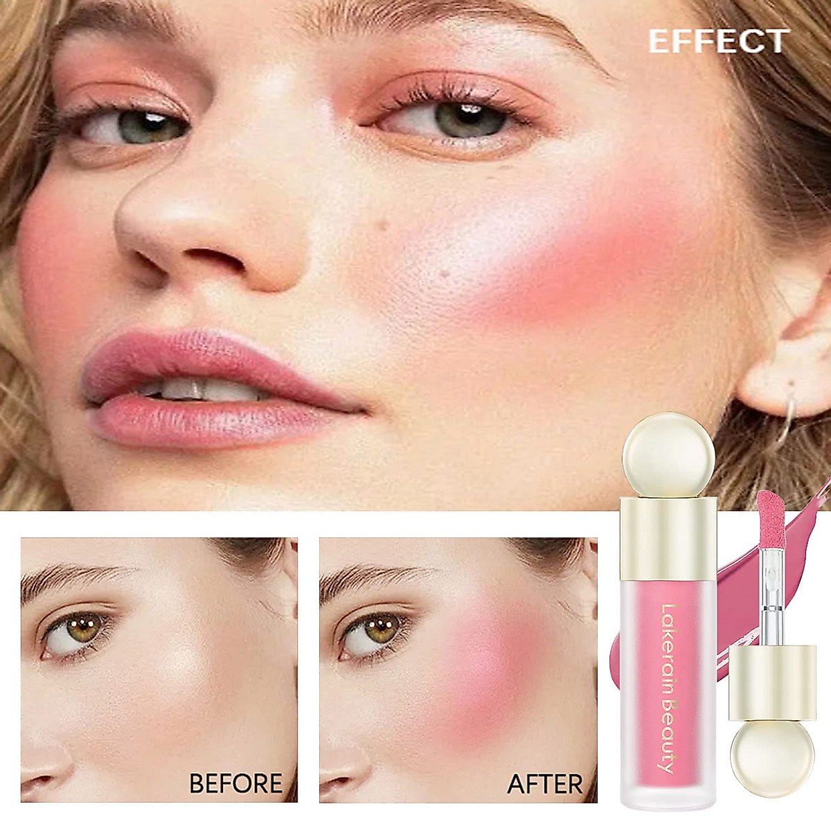 2 PCS Liquid Blush,Beauty Blush Makeup for Long-Lasting,Soft Velvet Liquid Blusher for Cheek,Beauty Blush Makeup for Long-Lasting,Waterproof,With 2 Fingertip Sponge Brush.