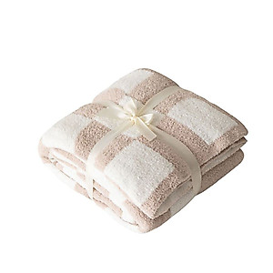 Ultra Soft Cozy Buffalo Checkerboard Grid Fluffy Microfiber Knitted Throw Blanket Lightweight Fleece Checkered Blanket for Sofa Couch Bed Travel Cream 51"X63"
