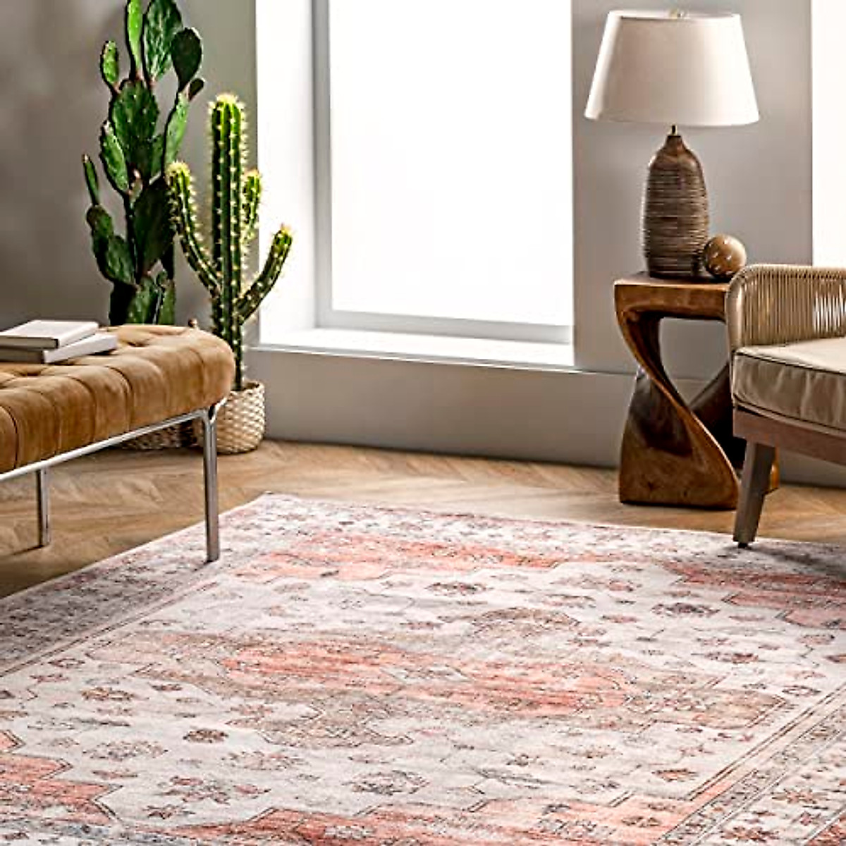 nuLOOM Banks Vintage Machine Washable Area Rug, 5' x 8', Beige