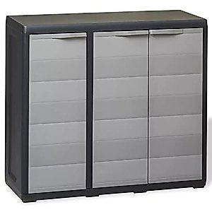 GOTOTOP Outdoor Garden Storage Shed,Low Garden Cabinet, Outdoor Cabinet with 2 Adjustable Shelves, Plastic Garden Storage Cabinet,97 x 38 x 87 cm