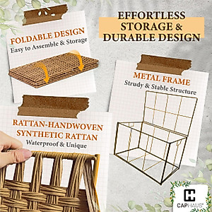 CAPHAUS Handwoven Storage Basket w/Lid and Handles, 2 Removable Liner Bags, Foldable Clothes Basket for Laundry, Large Synthetic Rattan Laundry Basket w/Lid, Laundry Basket w/Lid, 160L, Brown