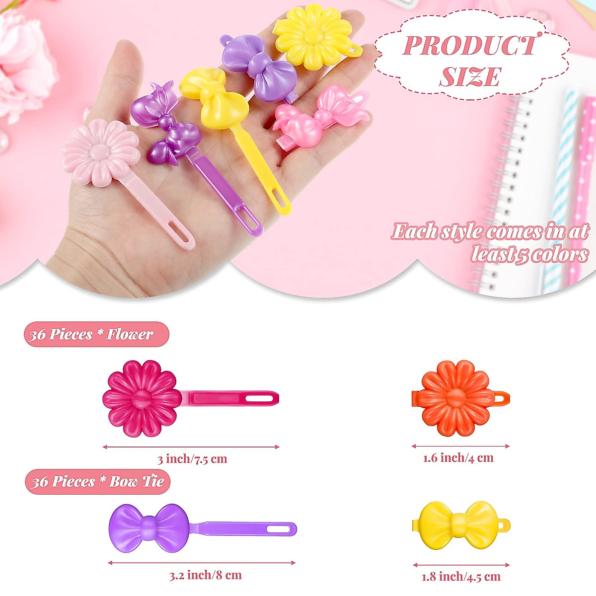 Janinka 72 Pieces Plastic Self Hinged Barrettes: Colorful 80s 90s Cartoon Hairpins and Clips for Girls and Toddlers (Multicolor, Delicate)