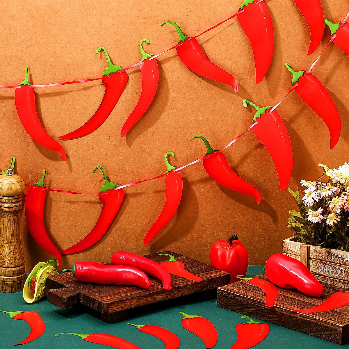 Weekgrat 5 Pcs Chili Pepper Banner 49 ft Chili Cook Off Pepper Garlands Decorations Chili Pepper Birthday Decorations for Cinco De Mayo Mexican Fiesta Hanging Party Accessories