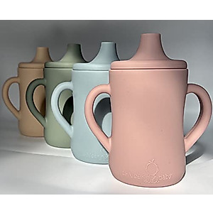 U-Neek baby Silicone Sippy Cup for Baby 6+ Months | Two Non Slip Handle Learner Cup for Toddlers | Transitional Training Cup for Baby Led Weaning and Independent Drinking 6.7oz | Baby Gift (Sea Blue)