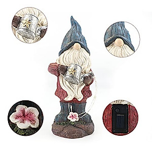 DKJOCKY Garden Gnomes Statues,Resin Knomes Figurine with Watering Can Solar Lights,Outdoor Statues Garden Decor for Patio Yard Lawn Porch Art Ornament Gift，13inch