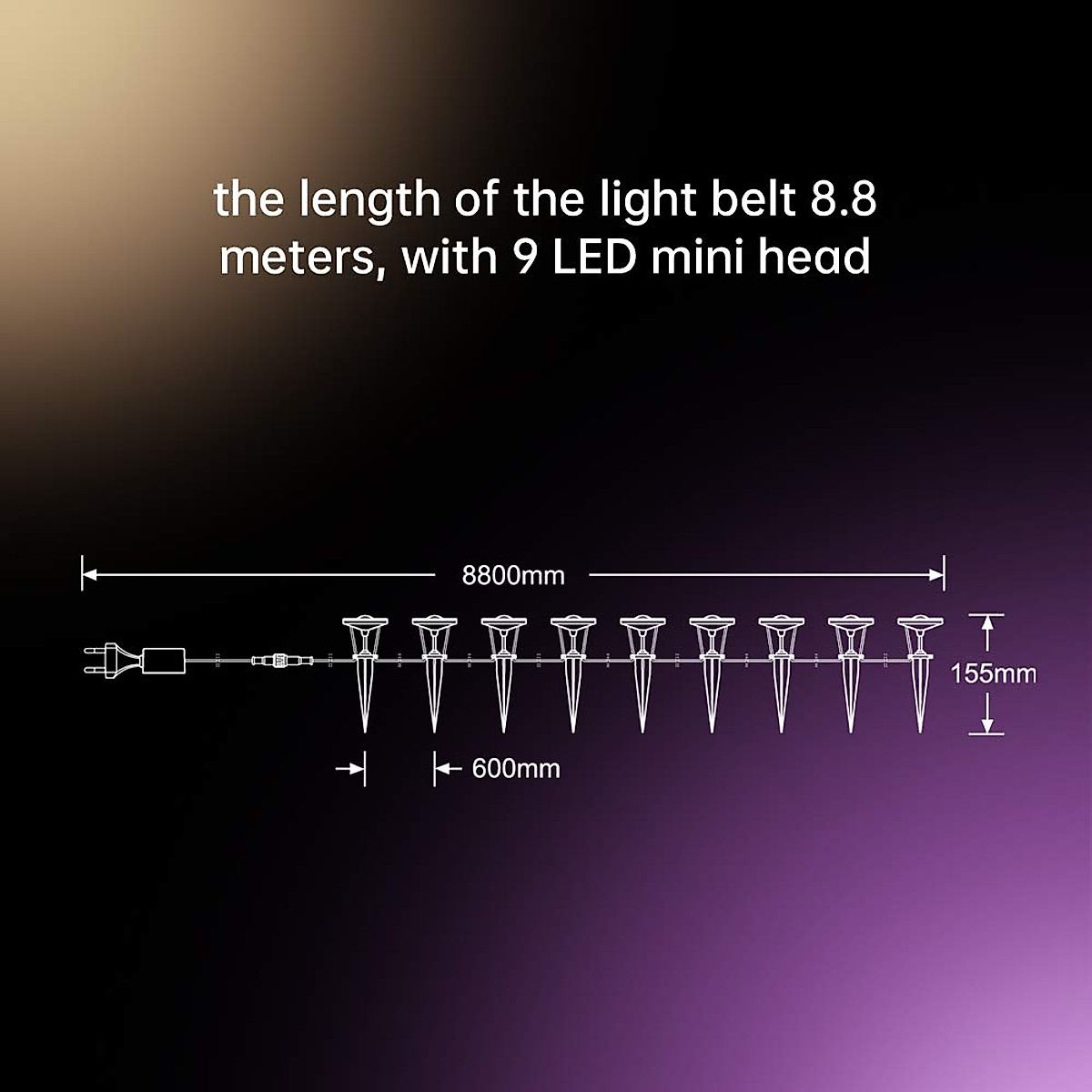 LinkupHome Smart LED Garden Spotlights, Work with Alexa, Google Assistant, Tuya Smart App, WiFi System (No Hub), Outdoor IP65 Waterproof, 8.8m, 9LEDs, 5W Dimmable 16 Million Colors