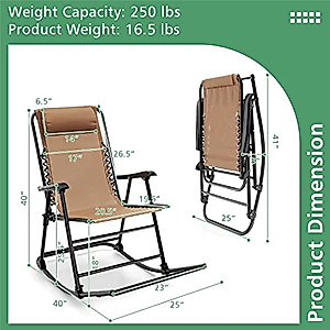 LIRUXUN Patio Camping Rocking Chair Folding Rocking Chair Footrest Outdoor Beige