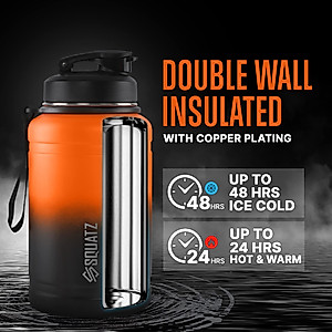 SQUATZ 74 Oz Neptune Series Steel Water Bottle, Stainless Double Wall Vacuum Insulated Jug with Handle Strap, Large Capacity Leak Proof Wide Mouth Thermos for Gym, Travel, Hiking, and Camping
