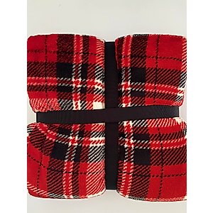Berkshire Blanket LusterSoft Velvetloft Throw Red Traditional Plaid