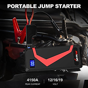 SYPOM 4150A Peak Jump Starter Battery Pack - 12V Jump Box for All Gas/Up to 12L Diesel - Dual USB Power Bank, Emergency Light (Red)