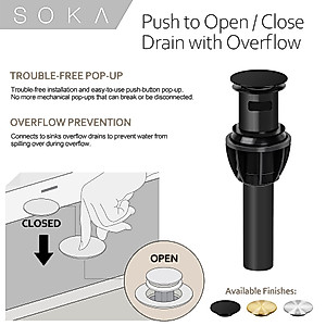 SOKA 8-16 Inch Widespread Bathroom Faucet 2 Handles Matte Black Commercial Sink Touch 3 Pieces Vanity Lavatory 360 Degree Rotating Faucet Pop Up Drain Assembly, Matte Black - L, 8 INCH L - Head