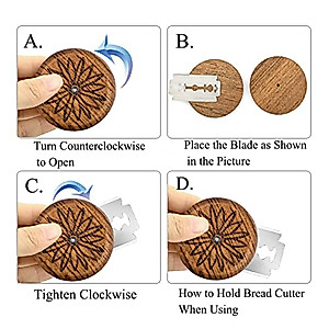 Wood Bread Lame Slashing Cutter Tool, Bamboo Hand Crafted Dough Sourdough Scoring Knife Making Slasher Lame Bread Tool for Bread Bakers with 5 Replaceable Razor Blades and Storage Cover (Sunflower)
