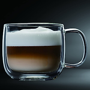 Safdie & Co. 2 PCS Set Insulated, Cappuccino Cups,Glass Coffee Mug, 475ml, Transparent