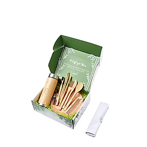 EcoLuxe Outdoor Camping Dinnerware Bundle, Tea Infused Tumbler, Plate, 6 Utensils with Case, Bamboo Toothbrush with Replaceable Bristle, Organic Floss, Comb, 12 Items