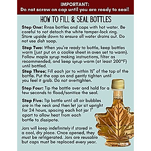 Maple Tapper Glass Maple Syrup Bottles Jars (Set of 3) with (6) Self-Sealing Caps – Reusable Leaf Shaped, Food Grade Canning Bottles 250 ml, 8.4 oz for Sugarmaking & 5 Recipe Cards, Instructions