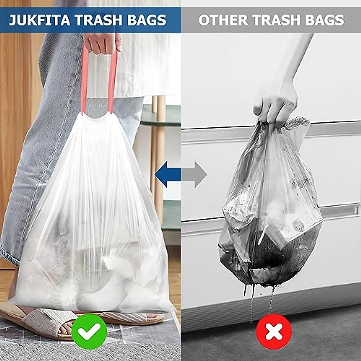 4 Gallon Trash Bags Drawstring, Small Garbage Bags Unscented, Strong Trash Can Liners, 60 Count White 4 Gal Trash Bag for Bathroom Kitchen Office